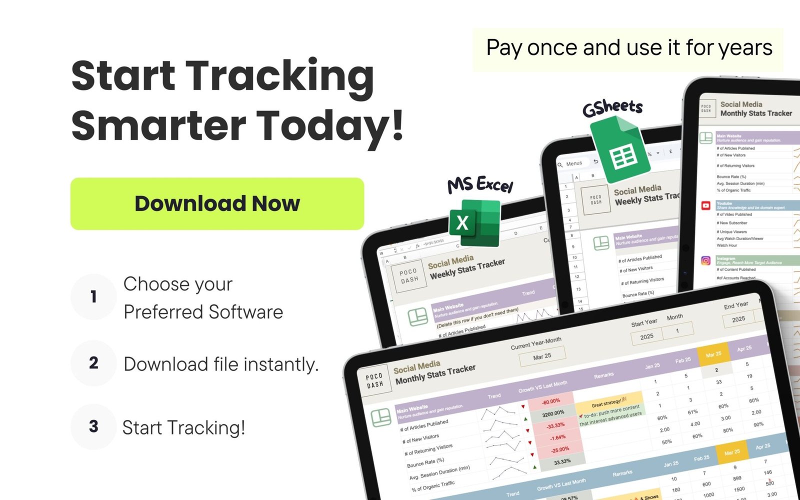 Social Media Stats Tracker Bundle (Weekly + Monthly) - PocoDash